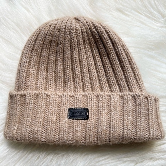 Coach | Accessories | Coach Logo Unisex Knit Hat Cable Knit Lambswool Cashmere One Size Tan ...